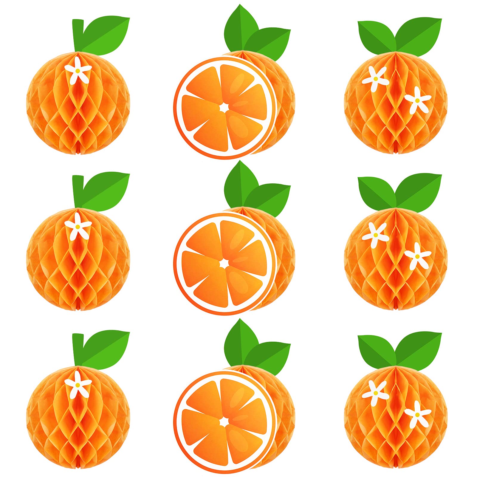 9 Pcs Orange Honeycomb Balls Orange Birthday Party Supplies Favors Cactus Strawberry Table Centerpieces Tissue Paper Honeycomb Tabletop Hanging Decors Decorations for Party Baby Shower (Orange)