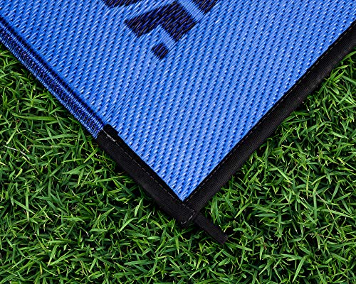 Camco 42876 6 x 9 Foot Reversible Blue Lattice Design Breathable Washable Portable Outdoor UV Coated Patio Mat Pad for Picnics, Camping, RV, Tiny Home