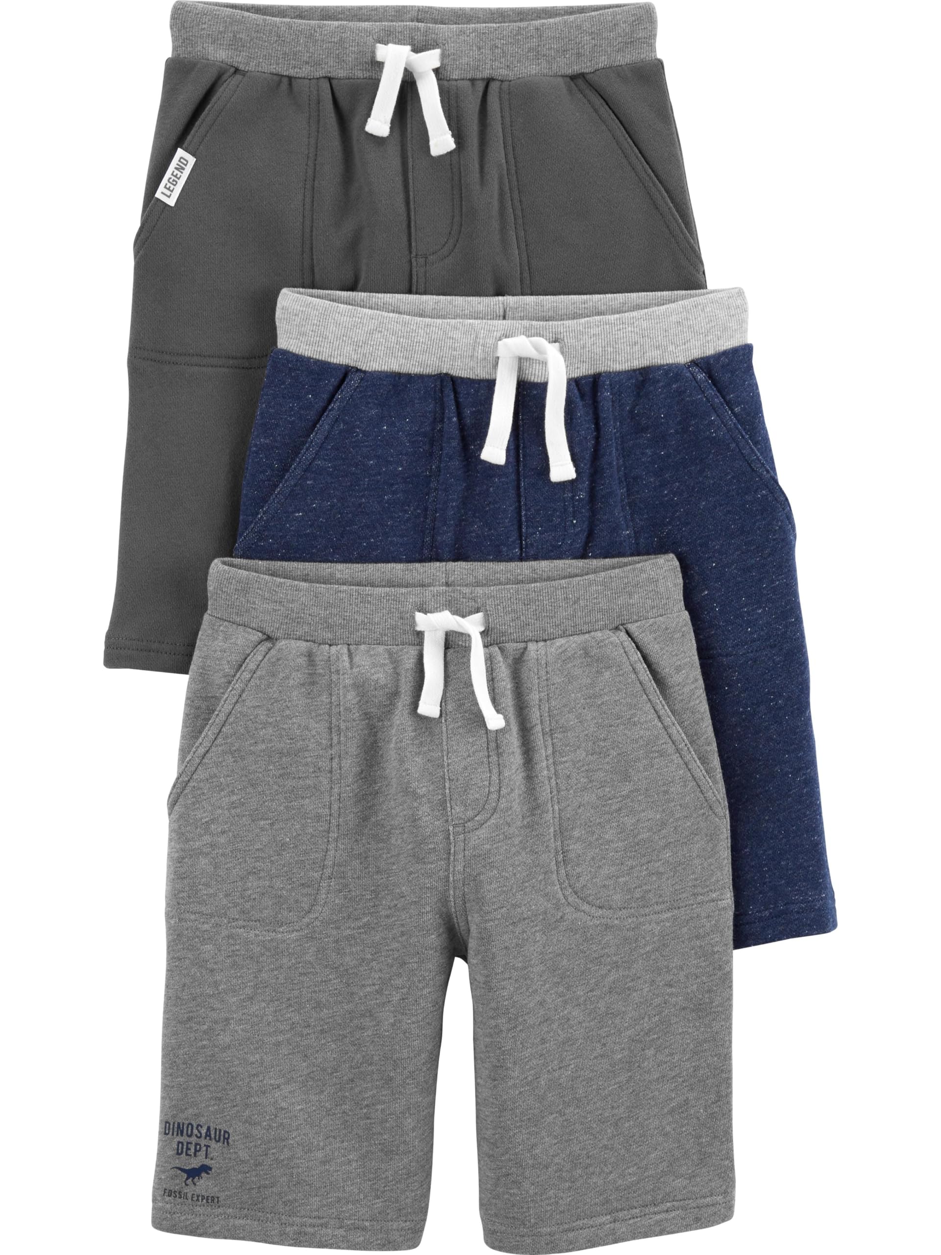 Simple Joys by Carter's Baby Boys' Multi-Pack Knit Shorts, Navy Heather/Charcoal Heather/Grey, 18 Months