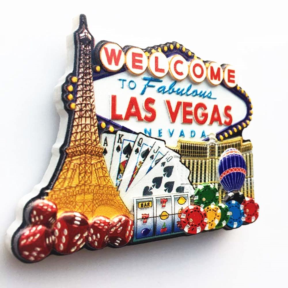3D Las Vegas Skyline Fridge Magnet Home & Kitchen Decorative Magnetic Sticker, Classic Las Vegas Souvenir, Natural Resin Sign