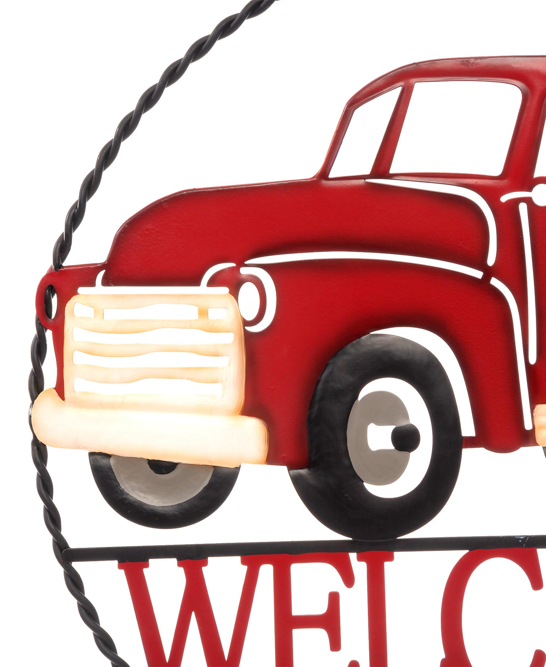 Glitzhome 23.75" L Welcome Metal Rustic Red Truck Wall Decor, Welcome Hanging Sign Decoration for Home Outdoor Indoor