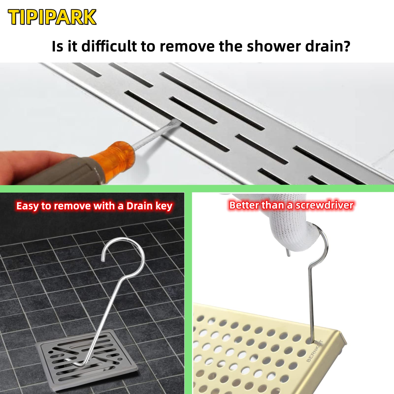 4 PCS Drain Key Lifting Hook for Drain Grate with 4 PCS Adhesive Hooks Drain Removal Tool Linear Shower Drain Grate Removal