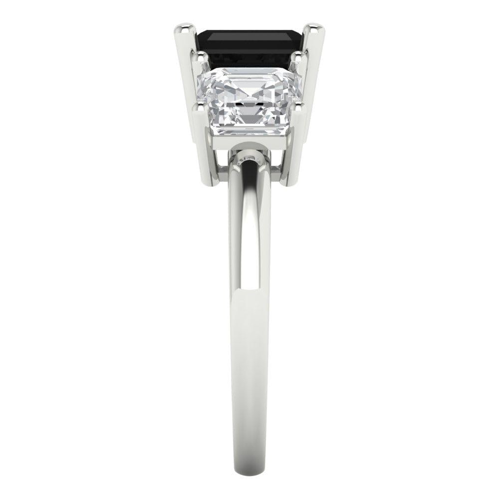 3.25ct SQ Emerald Baguette Cut Custom Engraving 3 stone W/Accents Black Onyx Engagement Wedding Ring 18K White Gold Size 8