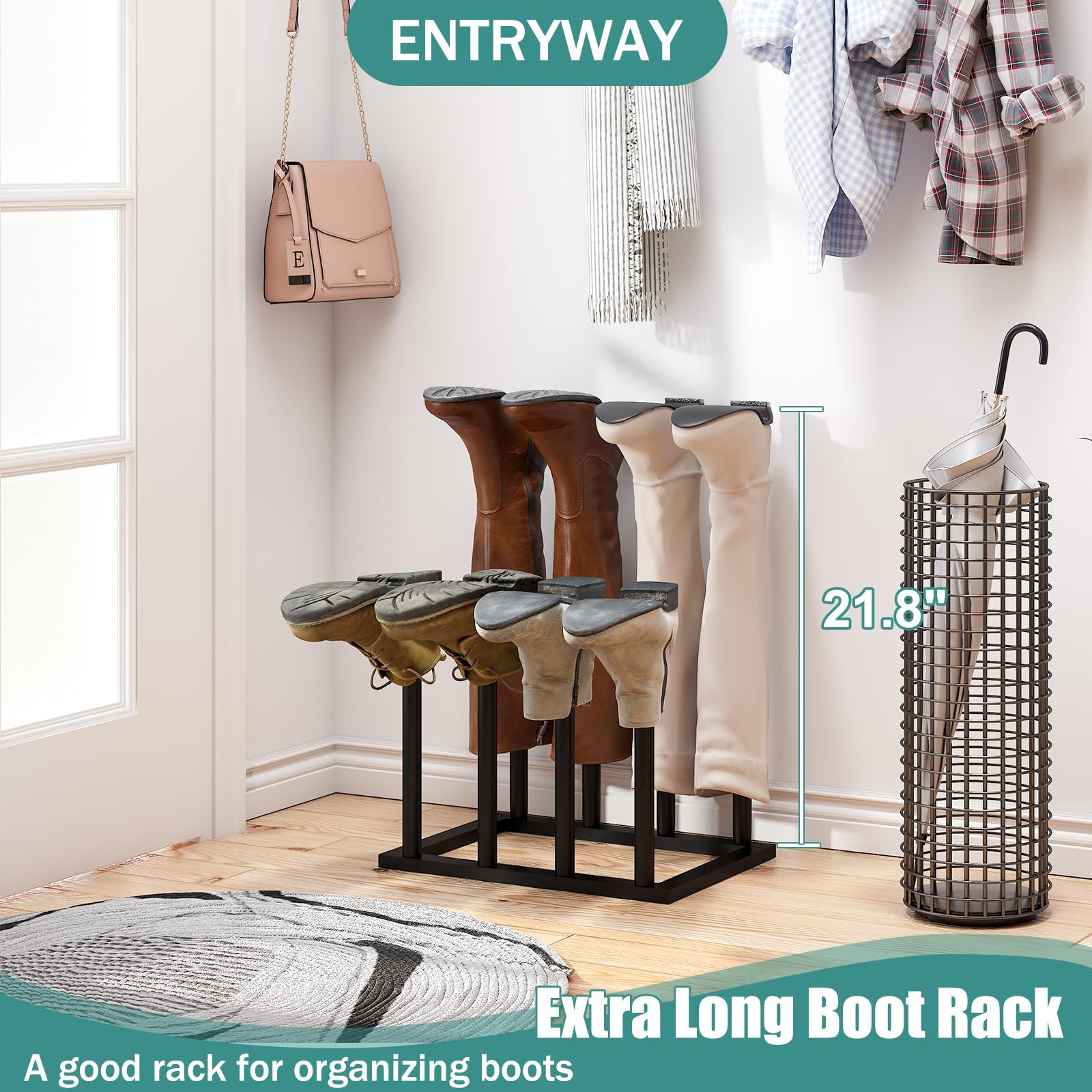 viewcare Black Boot Rack, Boot Rack Organizer for Tall Boots, Bamboo Wood Boot Holder for Entryway, Free Standing Shoe Racks for Hallway Closet, Free Standing Shoe Racks for Indoor Outdoor