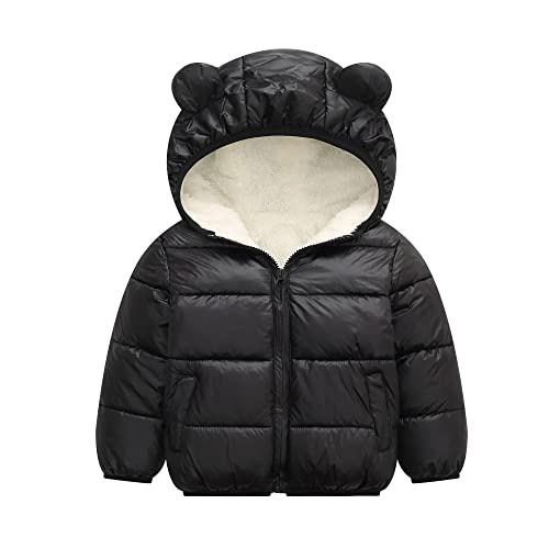 aporake Toddler Kids Baby Boy Girl Winter Hooded Clothes 3D Ear Zipper Hoodie Coat Solid Color Long Sleeve Plush Warm Jacket (Black, 3-6 months)