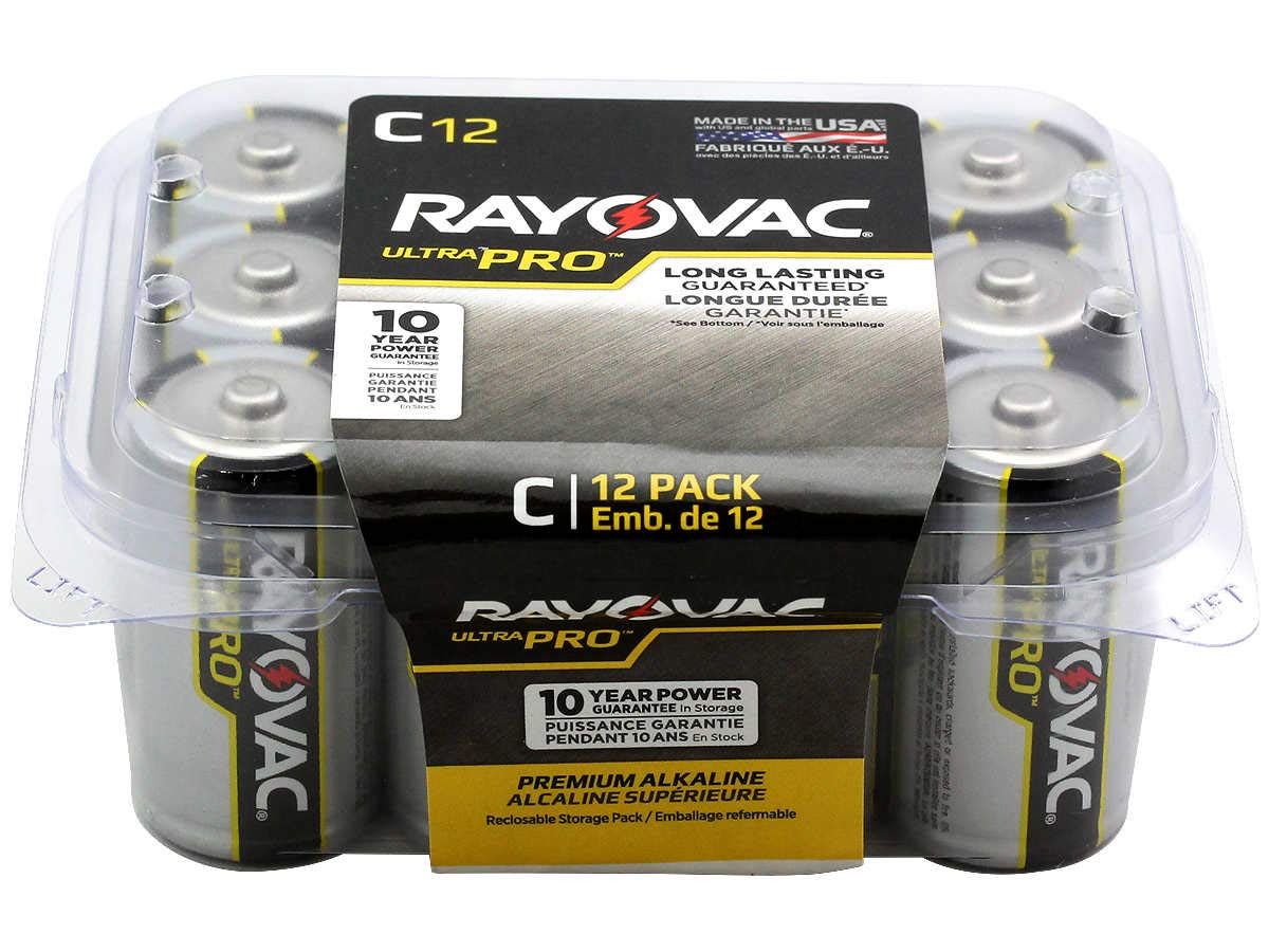Rayovac UltraPro Industrial Alkaline Batteries, Size C, 1 Pack of 12, 12 Batteries Total, Standard, Black, (ALC12 / ALC-12PPJ)