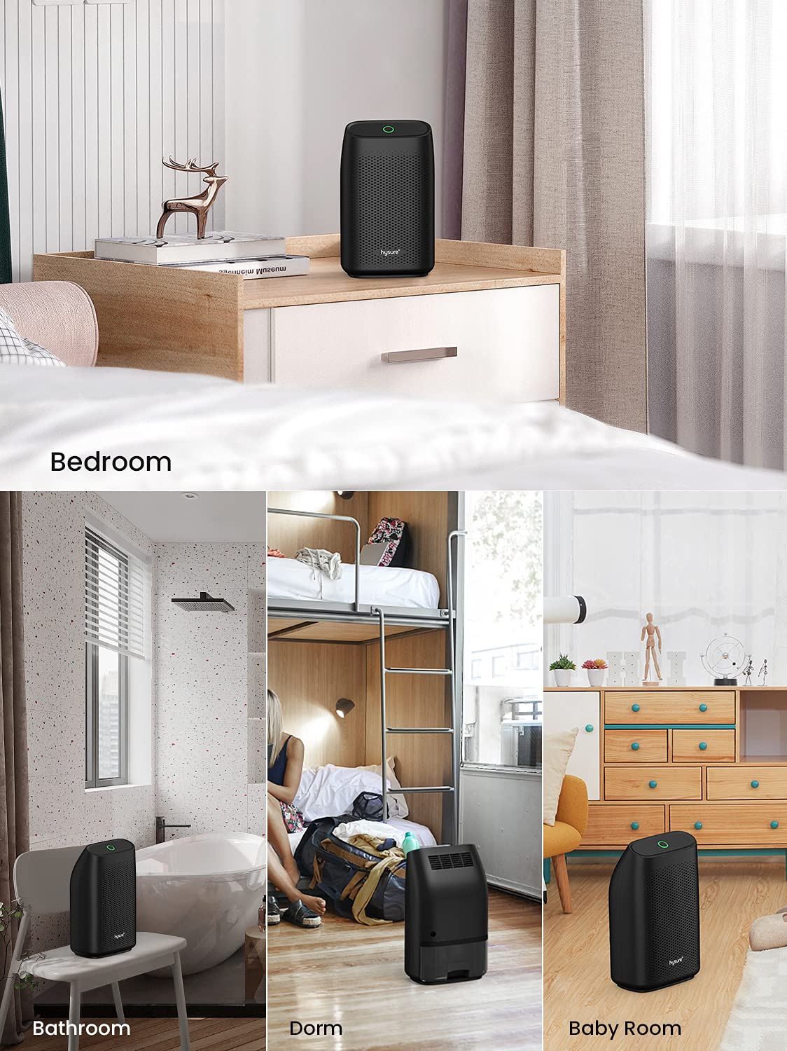 Hysure Dehumidifier,700ml Compact Deshumidificador 1200 Cubic Feet(215 sq ft) Quiet Portable Dehumidifier for Bathroom RV Dorm Room Baby Room Home - Black