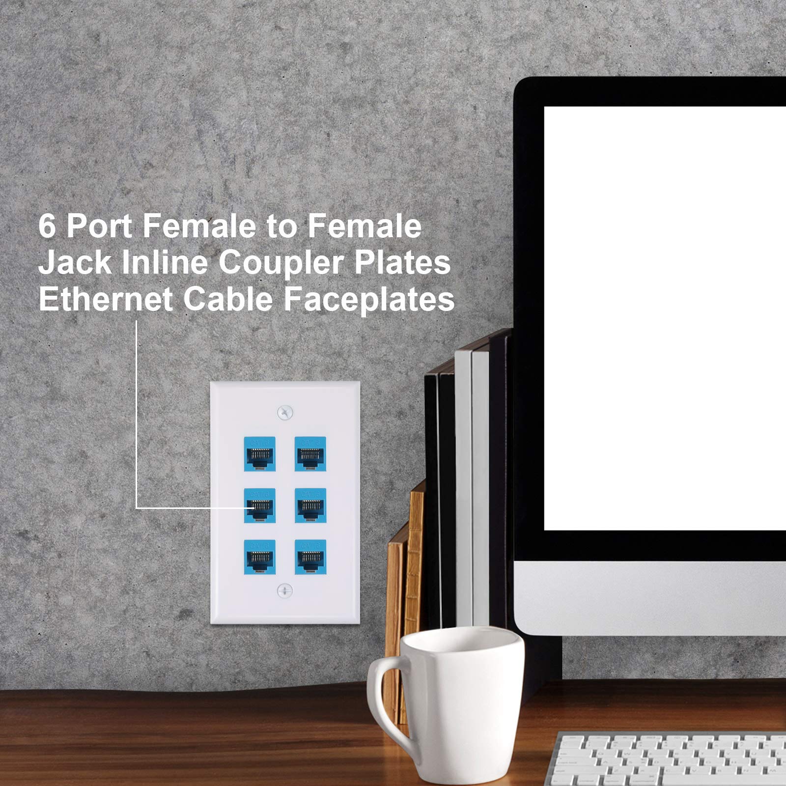 Weewooday 2 Pcs RJ45 Wall Plate 6 Port Ethernet Wall Plate Cover Cat6 Female to Female Jack Inline Coupler Ethernet Cable Faceplates for Cat5 Cat5e Cat6