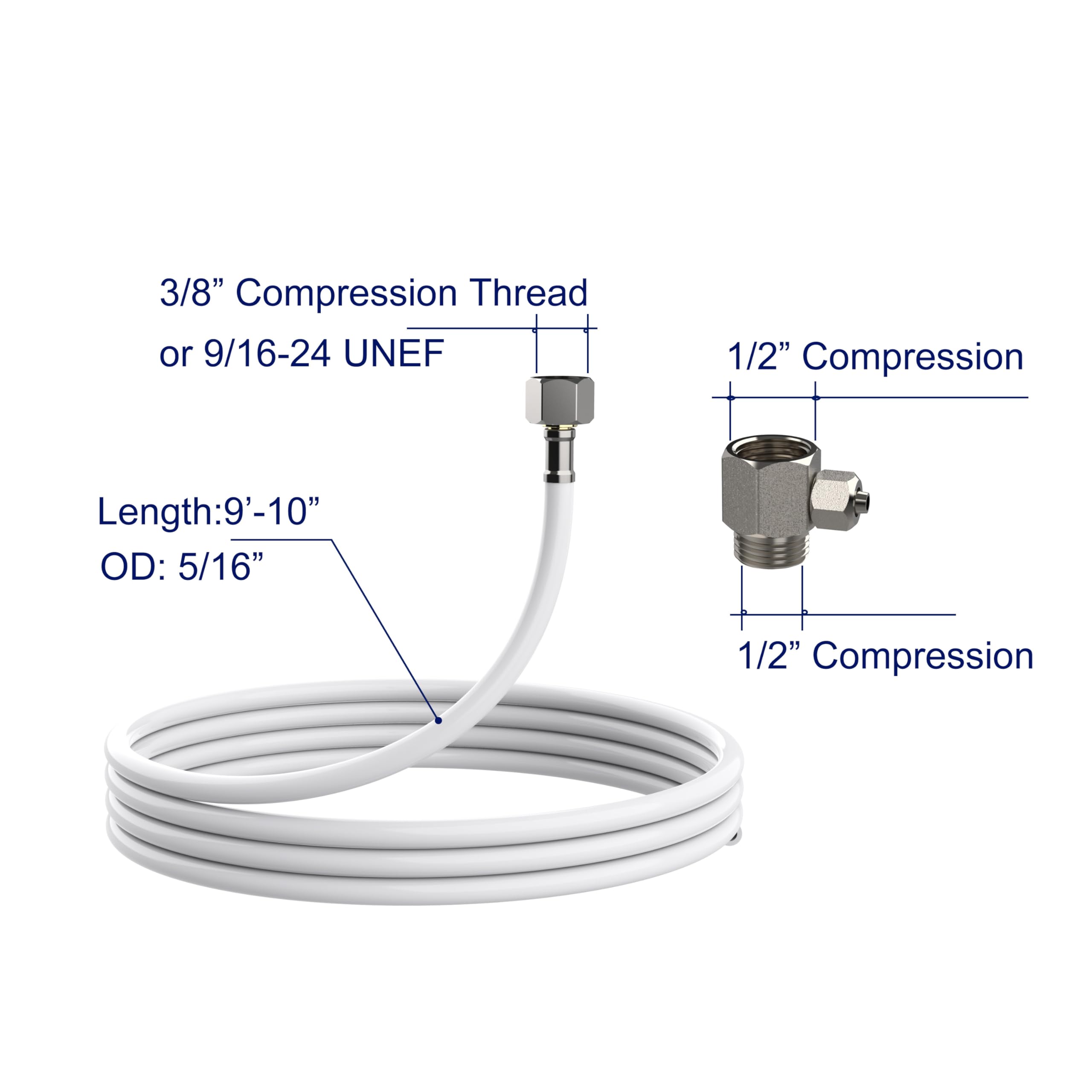 9' Polyurethane Hose with 1/2" Brass Mini Adapter. Connects the warm water from your sink to your BIDET bidet (Compatible with other Bidet brands)
