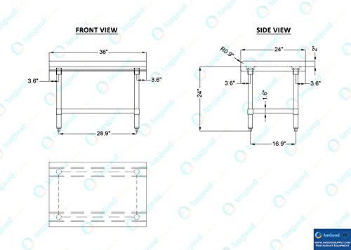 AmGood Stainless Steel Equipment Stand - Heavy Duty, Commercial Grade, with Undershelf, NSF Certified (24" Width x 36" Length)