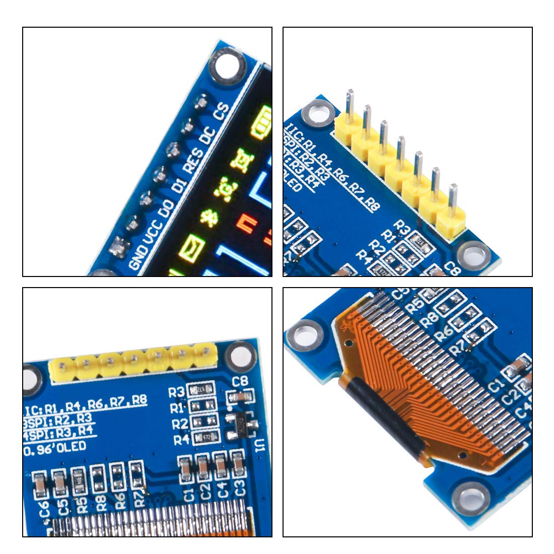 UMLIFE 0.96" 7 Pin SPI 128x64 OLED Display Module, 6PCS 0.96 Inch SSD1306 LCD Display Module 12864 Characters DC3-5V for 51 STM32 for Arduino
