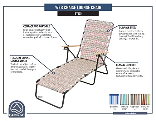 CAMP&GO 4-Position Folding Web Lawn Beach Lounger Chair, Multi