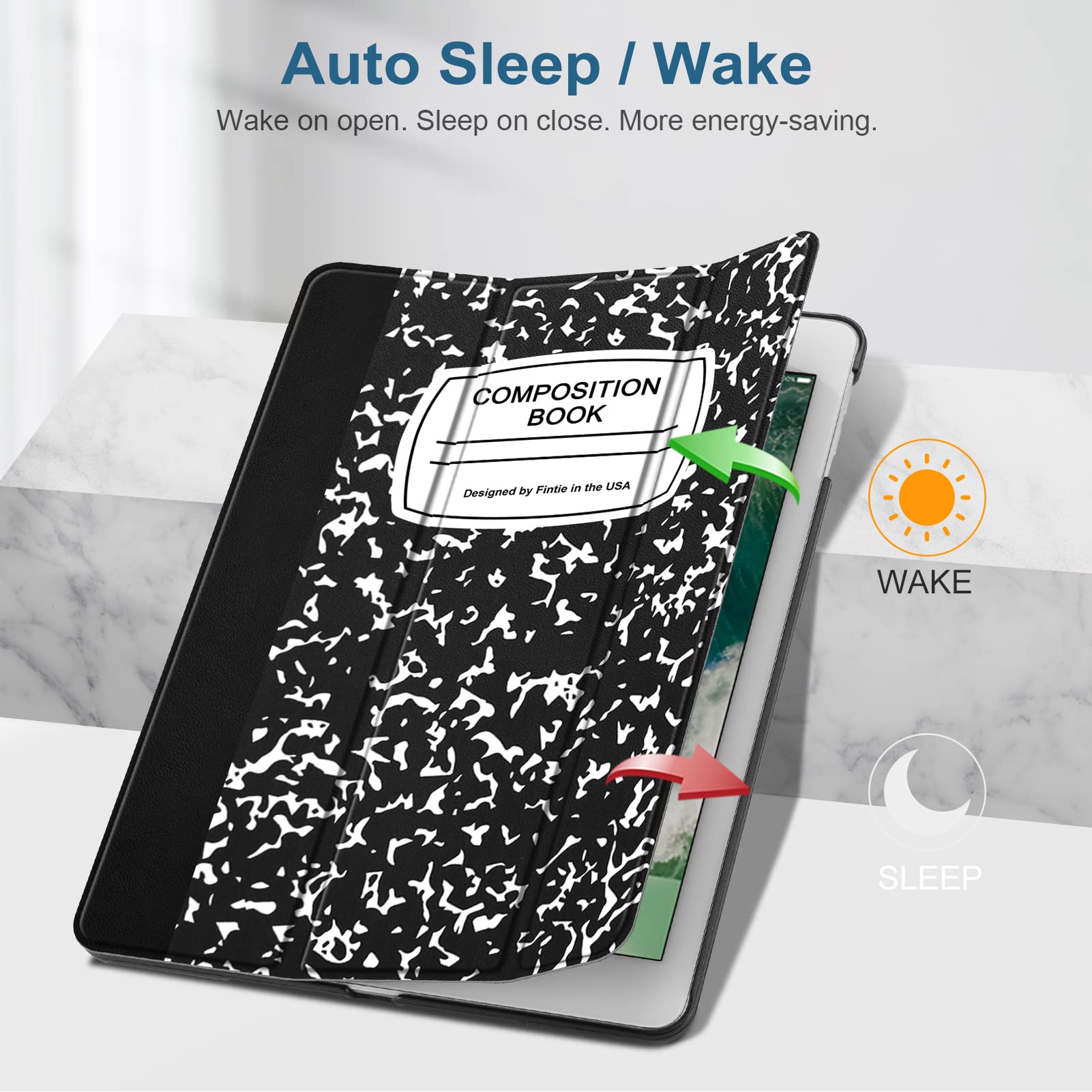 Fintie Case for iPad 6th / 5th Generation (2018/2017), iPad Air 2 / Air 1 (9.7 Inch) - Lightweight Slim Shell Standing Cover with Auto Wake/Sleep Feature, Composition Book Black