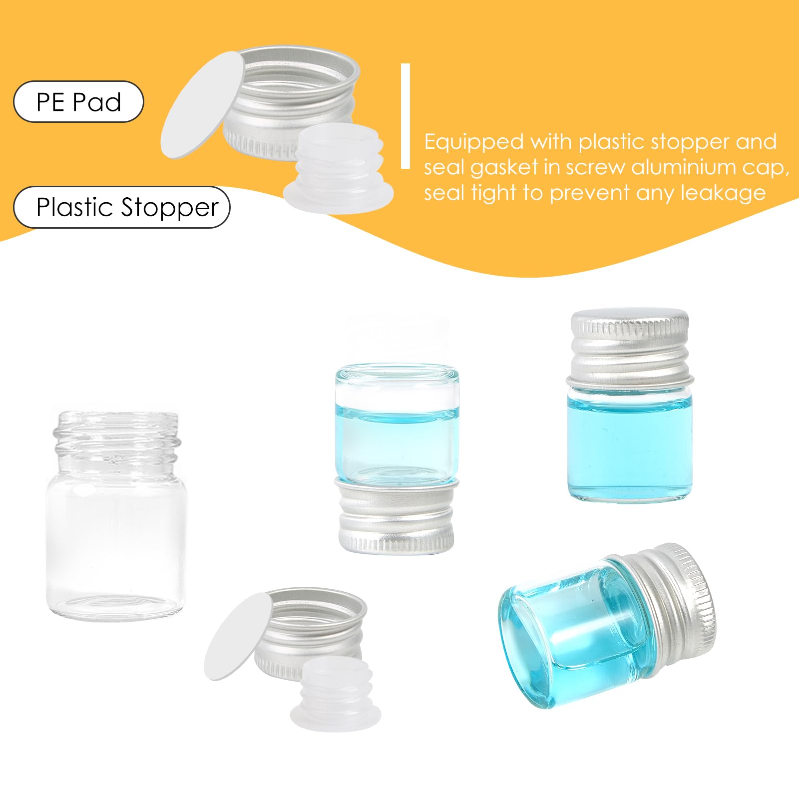 5ml Glass Vials with Screw Caps and Plastic Stoppers, Small Clear Liquid Sample Vial, Leak-Proof Vial, 12PCS