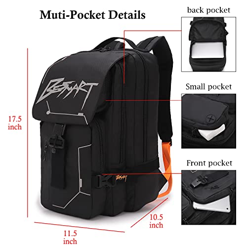 BE SMART Hiking Outdoor Travel Backpack with Cyberpunk Design, Water-Resistant Laptop Daypack Book Bag with Multi-Layer for Men & Woman (Black)
