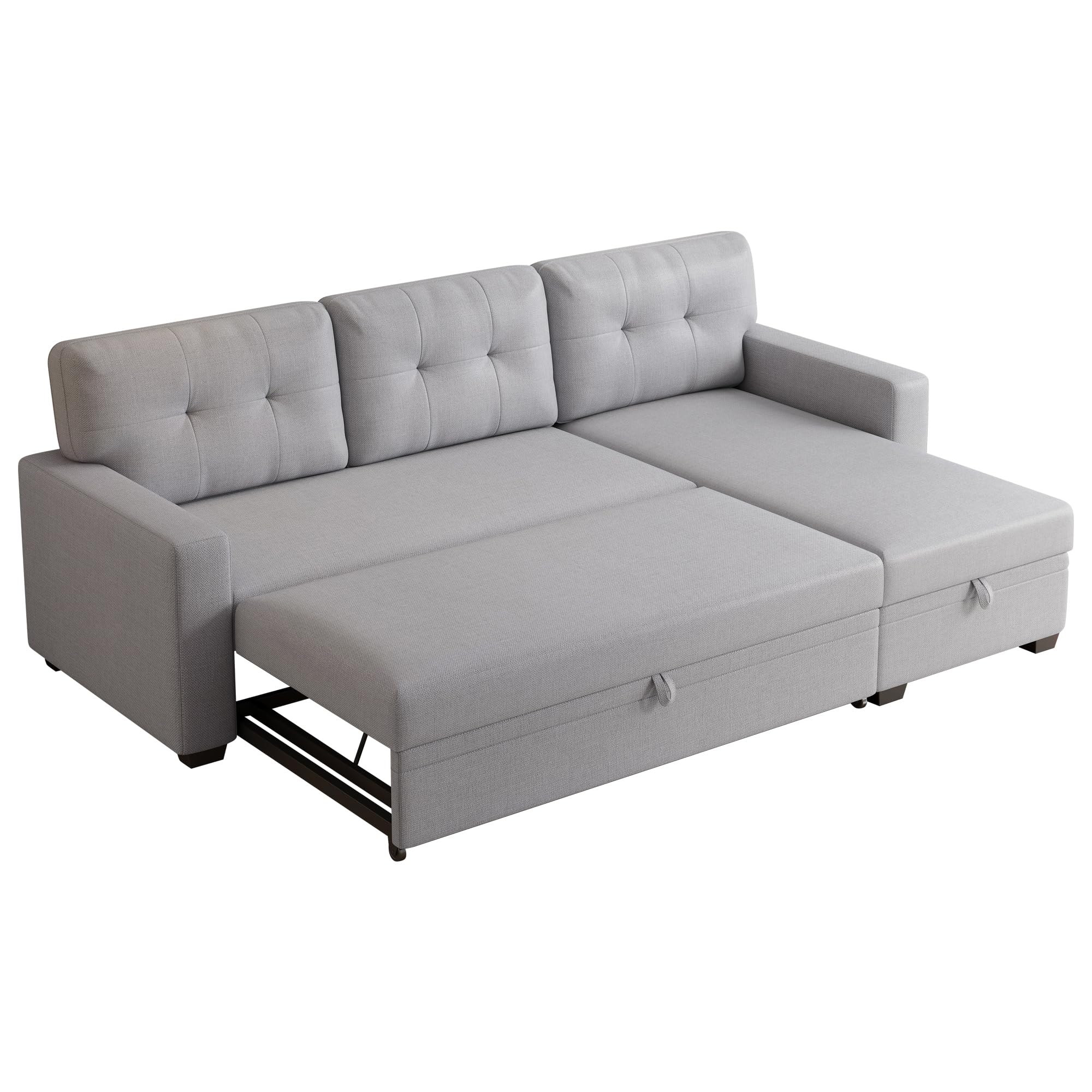 Acosure 82" Sectional Small Sofa with Pull Out Bed,L-Shape Upholstered Sleeper Couch W/Storage Chaise,Tufted Backrest Design,3 Seat Linen Convertible Sofas for Living Room Apartment Office,Light Gray