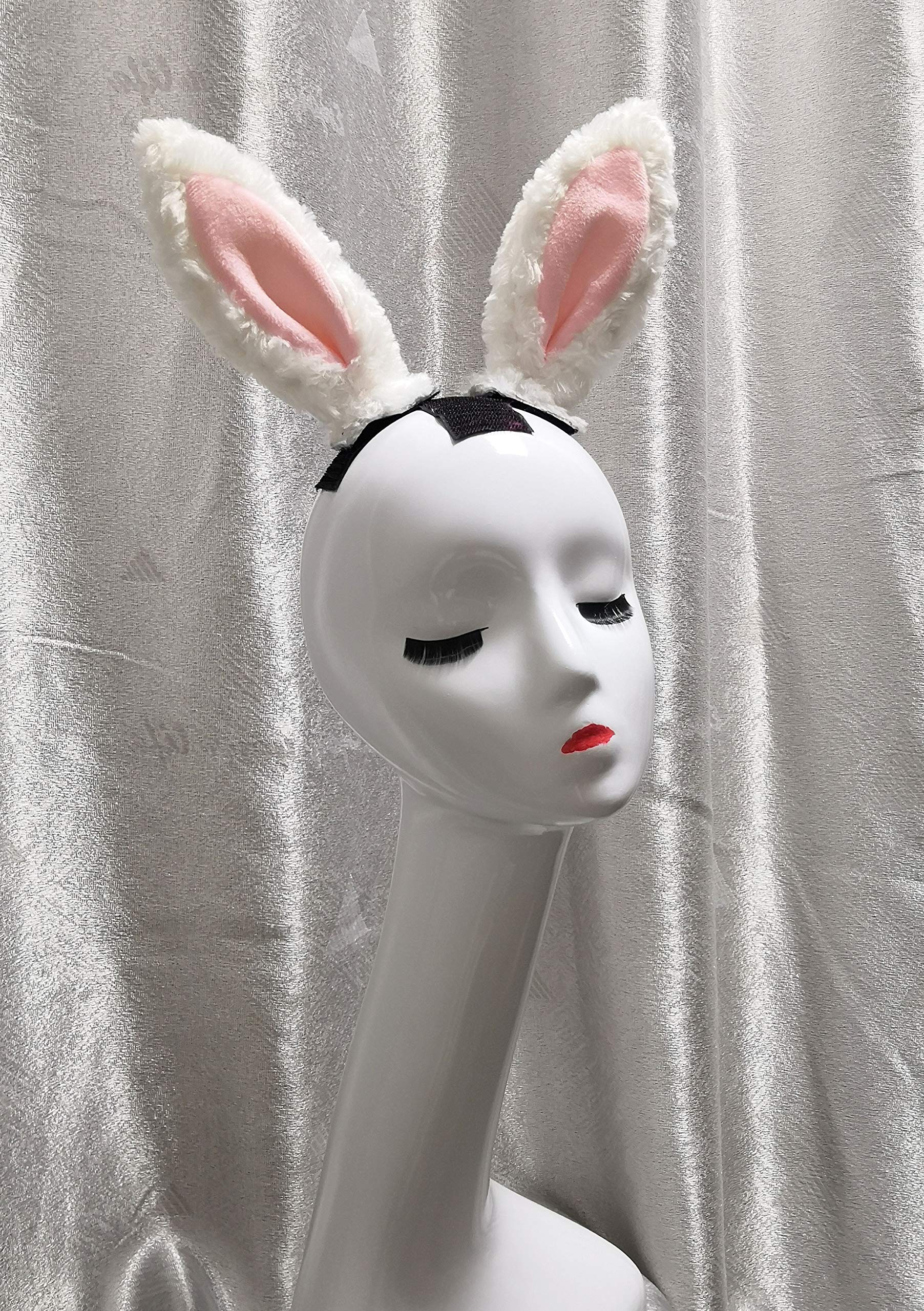 3T-SISTER Helmet Bunny Ear Women Girls Plush Rabbit Ear for Motorcycle Bicycle Ski Helmets Halloween Party Cosplay Wig Helmet Accessory Decorations Velcro Reusable Design （White） 2PCS