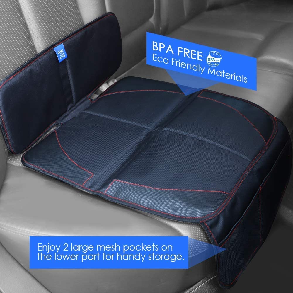 funbliss Car Seat Protector for Child Car Seat,Auto Seat Cover Mat for Under Carseat with Thickest Padding to Protect Leather & Fabric Upholstery,PVC Leather Reinforced Corners