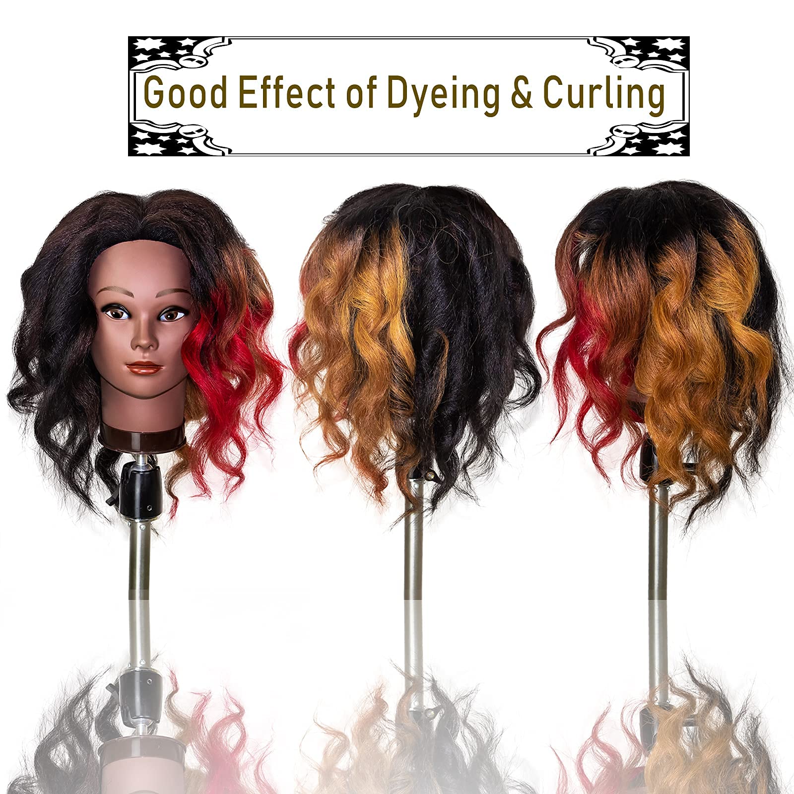 MILLYSHINE Mannequin Head With Human Hair,16",Braiding Styling Doll Head,Beauty School Manikin Head,Curling Dyeing Hairdresser Practice Training Head