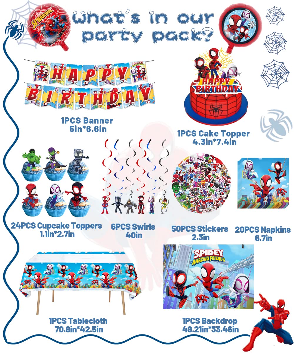 203PCS Birthday Party Supplies and Decorations for Kids, Serves 10 Guests with Backdrop, Banner, Invitation Cards, Cake Topper, Foil Balloon, Swirls, Balloons, Stickers, Tableware