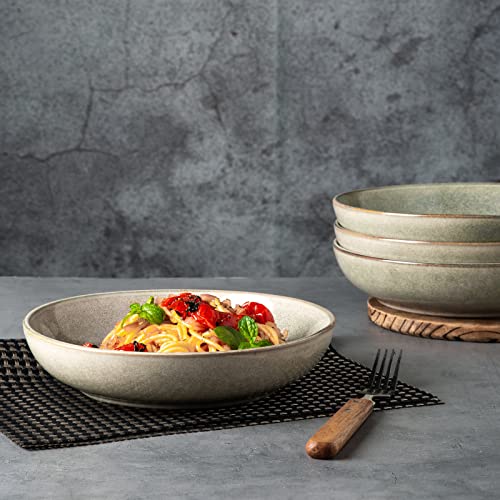 AmorArc 8.5'' Large Pasta Bowls, 36oz Stoneware Pasta Serving Bowls Set of 4 for Kitchen, Wide Bowls for Pasta,Salad,Oatmeal, Microwave Safe, Reactive Glaze