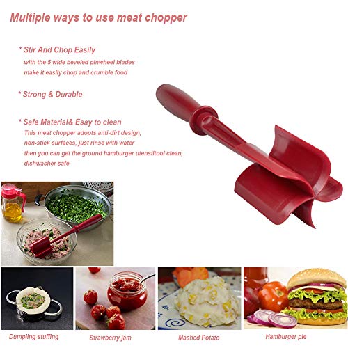 5 Blades Kitchen Ground Meat Chopper Spatula | Hamburger Ground Beef Mix N Chop Tools | for Non-Stick Cookware (Red)