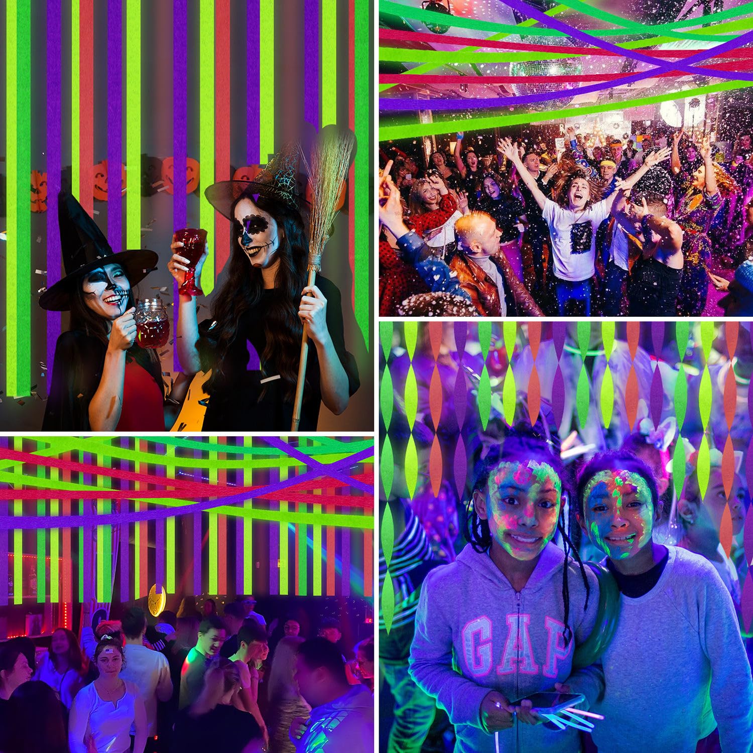 20 Rolls Blacklight Streamers, Neon Party Decorations 1640 Ft Glow in The Dark Party Crepe Paper, Halloween Glow Party Supplies for Various Large Hanging Party Backdrop DIY Decoration 82FT/Roll