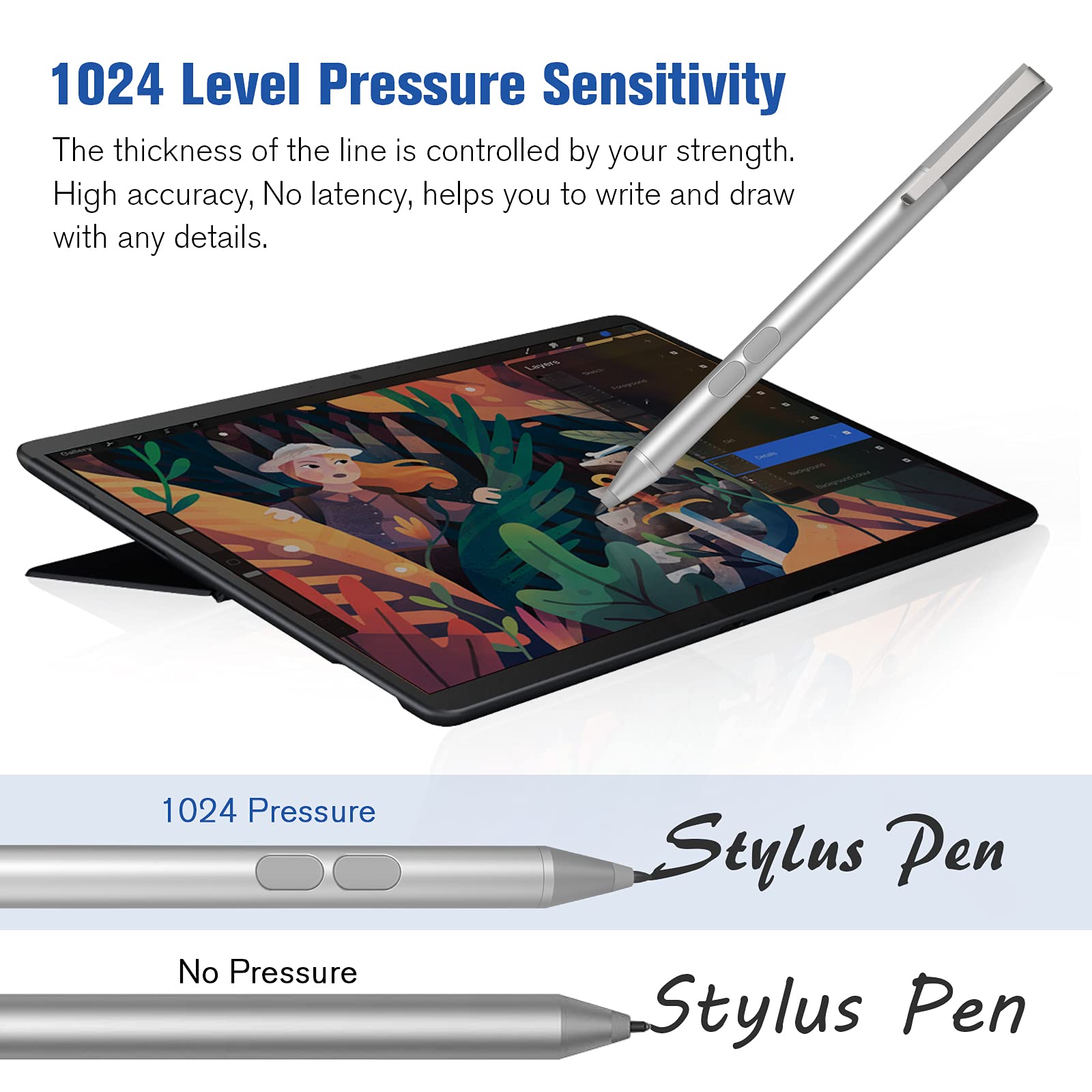 Stylus Pen with MPP Protocol (2500h Battery Life) for Microsoft Surface/HP/ASUS/Dell Touchscreen Laptops, AAAA Battery, Palm Rejection & 1024 Pressure Levels for Creators Students Doers