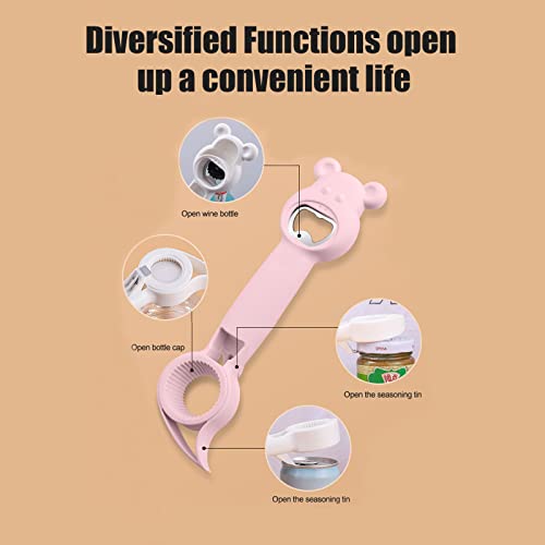 4 in 1 Multi Function Can Opener Bottle, Cute bear Opener for Elderly, Bar Tool Accessories for Jelly Jars, Wine, Beer and Othe(4pcs)