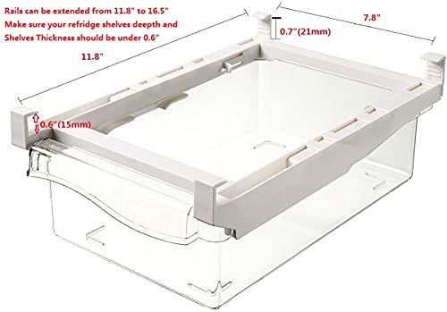 SmarTopus Refrigerator Pull Out Bin,Snap On Drawer Fridge Mate,Fridge Storage Box/Drawers/Rack, Refrigerator Bin Home Organizer for Fridge Shelf Thickness Under 0.6"