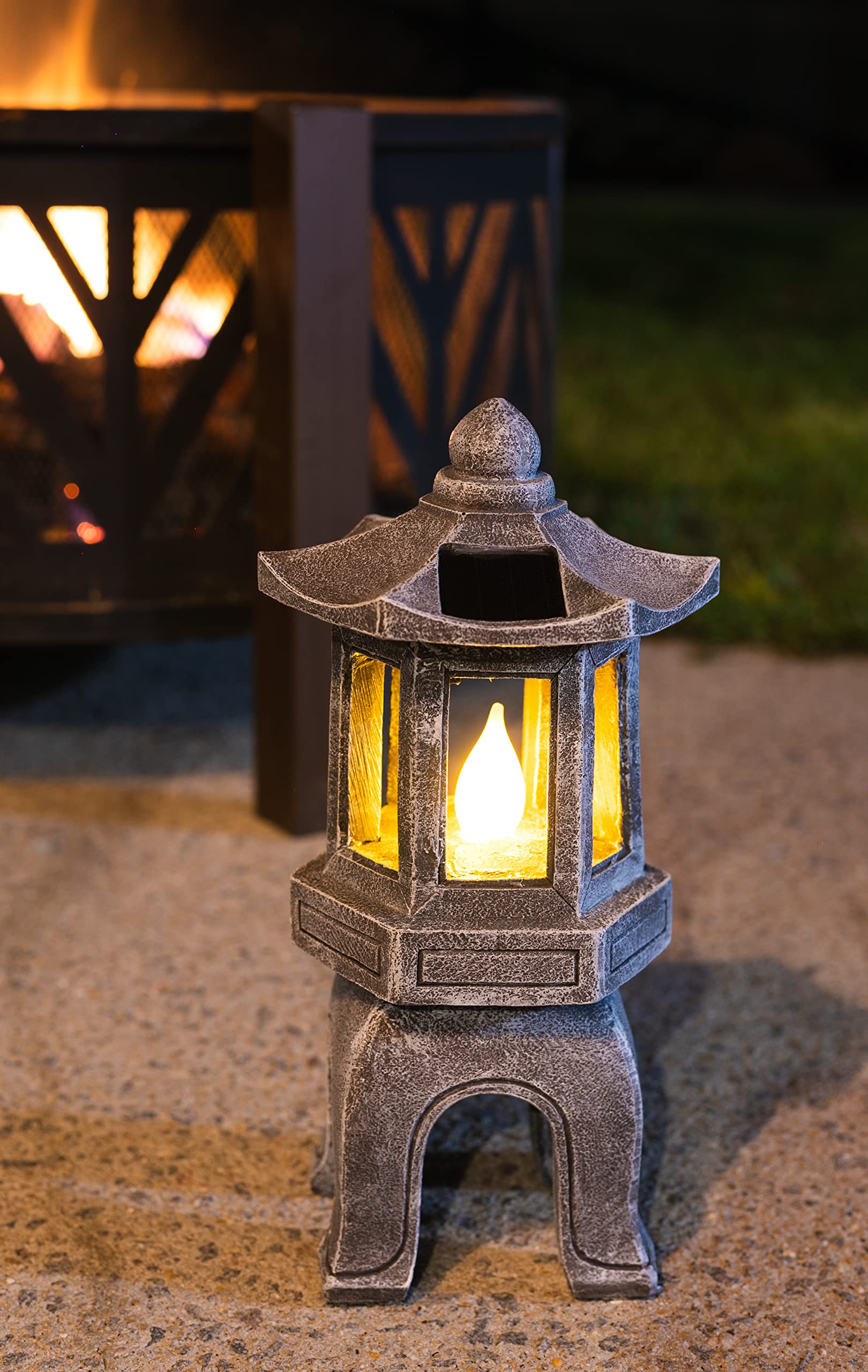 VP Home Pagoda Garden Statue, Solar Powered Statue Japanese Garden Decor, Outdoor Zen Garden Lantern, Flickering LED Garden Light (Peaceful Zen Pagoda)