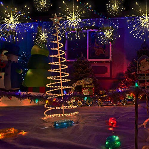 2 Pack Firework Lights Led Copper Starburst Lights , 8 Mode Remote Control String Lights, halloween decorations , Waterproof Starburst Lights, Fairy Lights for Festival, Party, Garden (Warm White)