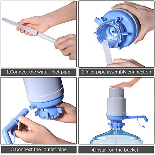 5 Gallon Water Dispenser - Manual Water Dispenser for 5 Gallon Bottle Non Drips, Easy Hand Press Water Pump Dispenser Fit for 2-6 Gallon Bottle (Blue)