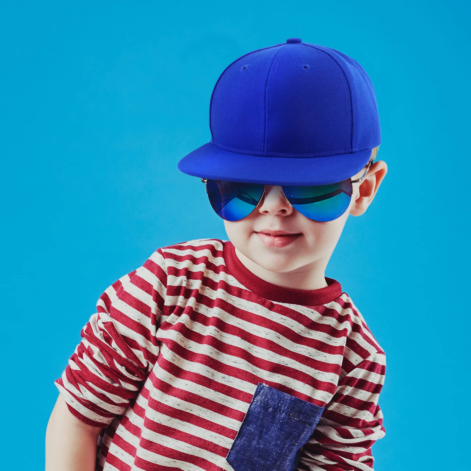 Trendy Apparel Shop Infant to Toddler Kid's Plain Structured Flatbill Snapback Cap - Black Red