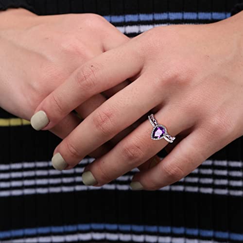 2pcs Shining Amethyst Ring Tear Drop Shape Cubic Zirconia Promise Rings Set Teardrop Ring Engagement Wedding Band Ring Sets