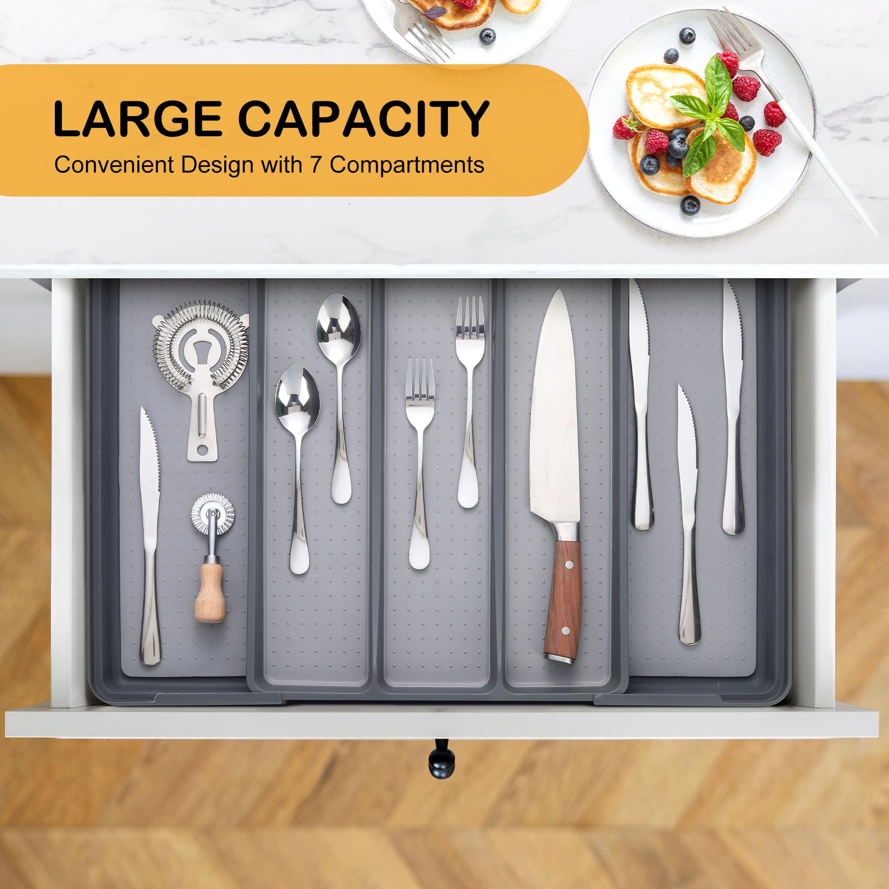 3 Pack Clear Plastic Drawer Organizer, No-Slip Cutlery Tray Utensil Organizer for Kitchen Drawers, Cosmetic Tray for Dressing Table Makeup Storage Organiser in Bedroom and Living Room 7.5" X 13"