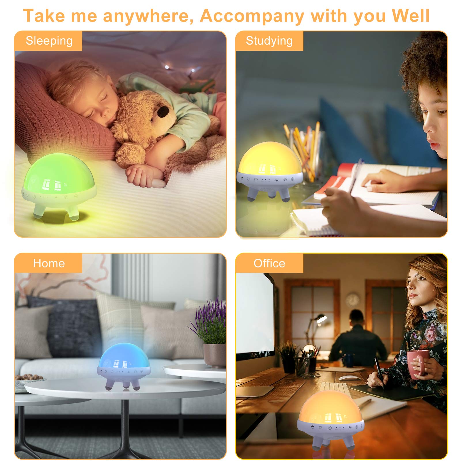 YACHANCE Night Light for Kids White Noise Sound with Color Changing Dimming Function Baby Night Light Rechargable Touch Control 31 Nice Sounds,3 Night Modes,7 Color and 256 RGB,...Purple