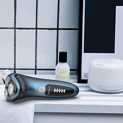 Electric Razor for Men,FlySpur Shaver Rotary Cordless Beard Pop-trimmer Wet Dry Shaver IPX7 100% Waterproof with Time Display