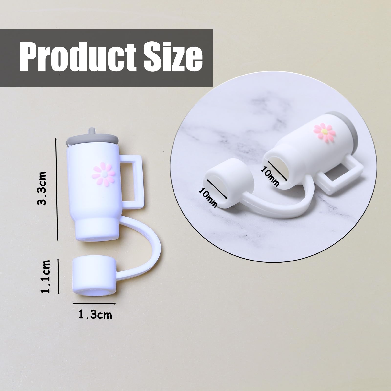 2Pcs Silicone Boots and 2Pcs Silicone Straw Toppers for Stanley Cup Accessories, Reusable Water Bottle Bottom Sleeves Protector, White