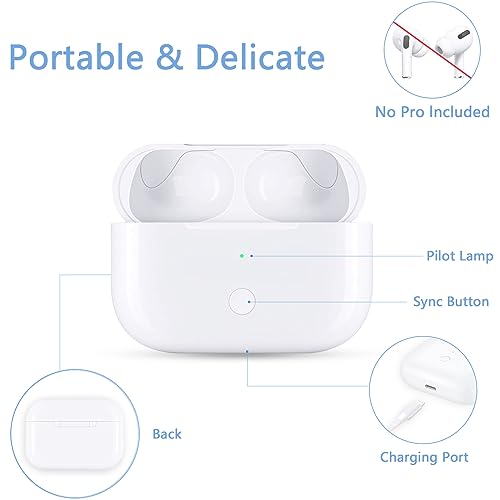 Airpods Pro Charging Case Replacement Only,Airpod Pro Charger Case with Bluetooth Pairing Sync Button,660 mAh Built-in Battery,No Air pods Pro,Cool White