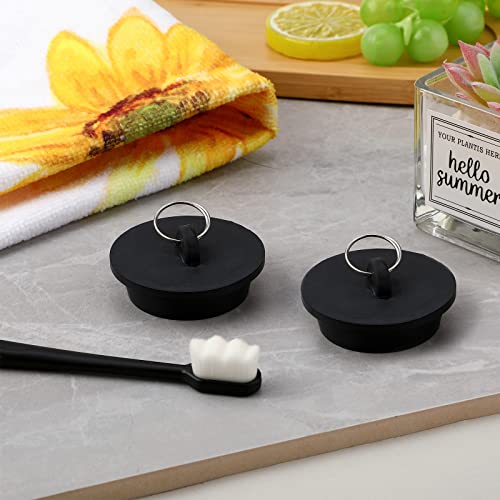 4 Pieces Tub Stopper Set Rubber Sink Stopper Drain Plug with Hanging Ring for Bathtub, Kitchen and Bathroom, Black (1-5/8'')