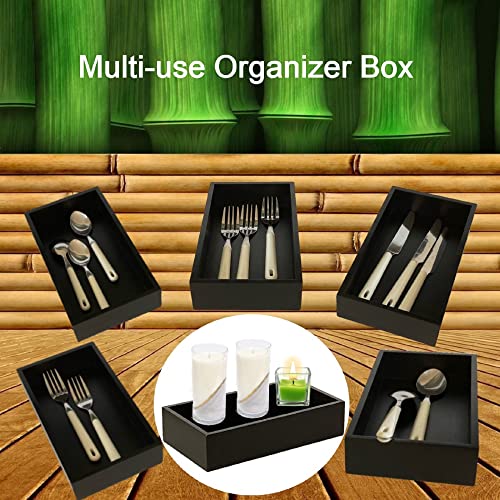 Bamboo Guest Towel Holder In Black (9.75"x 5.50"x 2") – Bathroom Napkin Tray – Multipurpose Organizer & Accessory Box - For Guest Bathroom, Desk, Dining Table, Kitchen Counter & Drawers