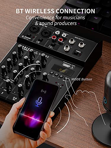 4 Channel Audio Mixer, ALABS DJ Mixer Sound Board for PC, Karoake Mixer Amplifier Mixer Audio, Podcast Mixer, XLR Interface Mixing Console with OP-AMP/Mic Preamps/Phantom/2-band EQ, TABLE4