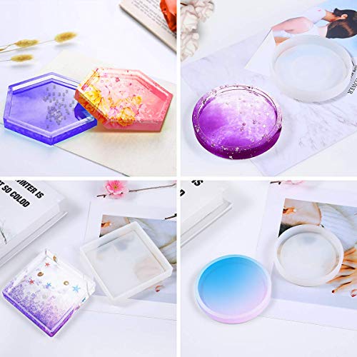 3 Pack DIY Coaster Silicone Molds for Resin, Epoxy Resin Molds Ashtray for Casting Eco-Friendly Sturdy Hexagon Square Round Mold Bottom Bracket for Casting with Resin,Concrete,Cement