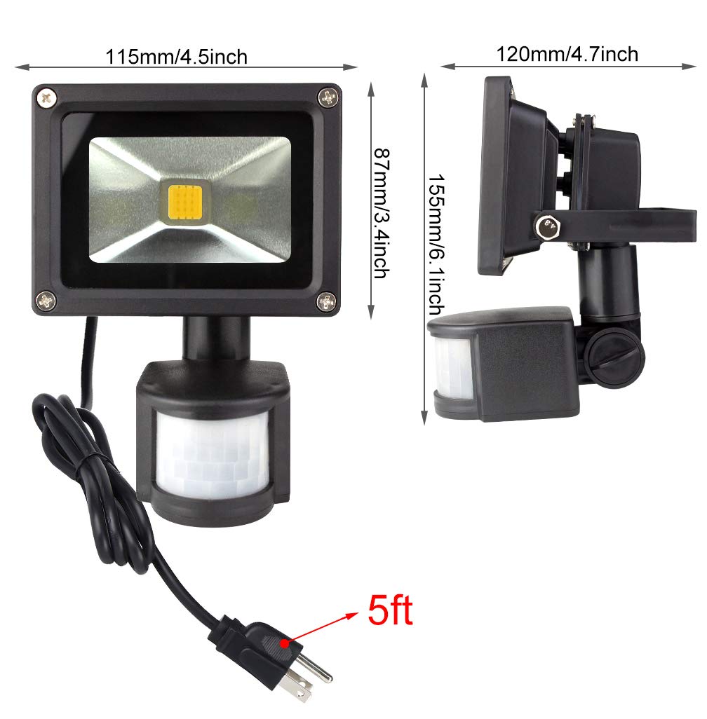 ASIGN 10W Motion Sensor LED Flood Light, 3000K Warm White, 1100lm(MAX), IP65 Waterproof Security Spotlight with PIR for Driveway, Frontdoor, Stair, etc.
