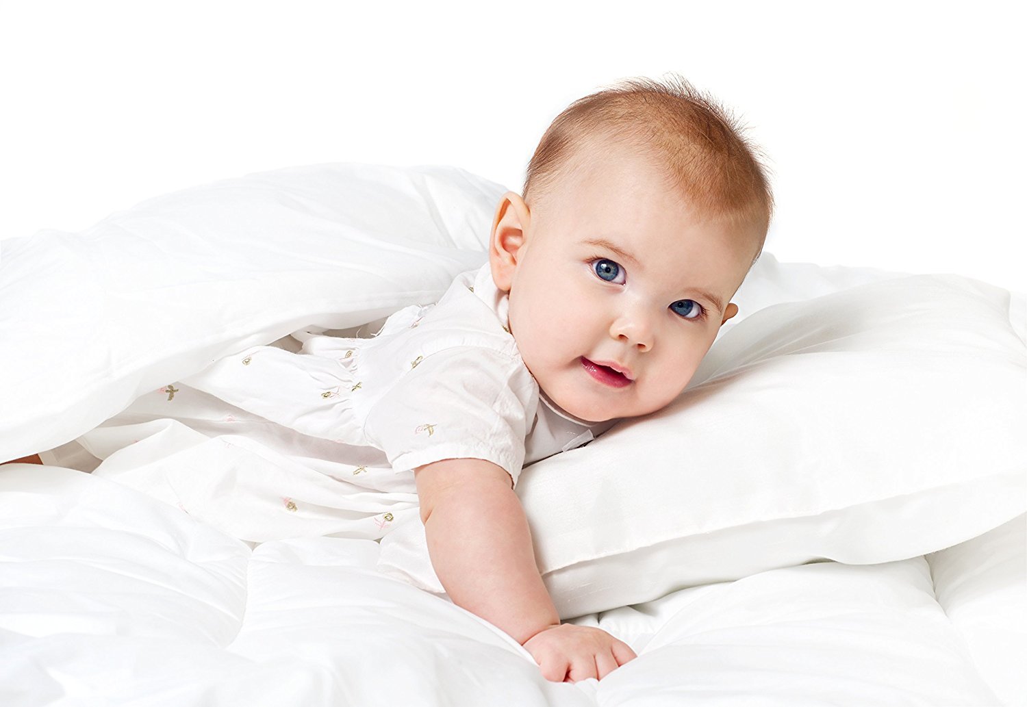 L' COZEE Baby & Toddler 100% Cotton Cover White Goose Down Alternative Comforter and Pillow Bundle Set, White Crib Baby Set, Gift Set