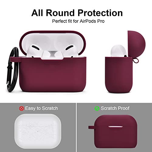 AIRSPO Compatible with Airpods Pro Case and AirTag Case Cover with Keychain Silicone Protective Skin Cover with Keychain(Burgundy)