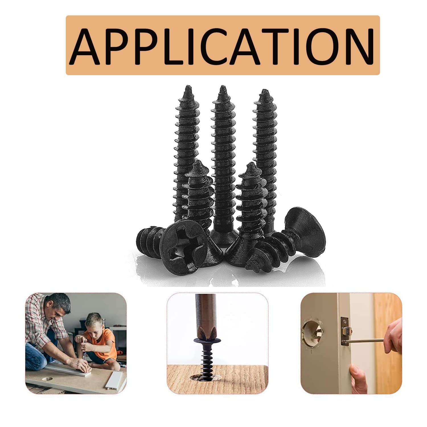 450Pcs Black Wood Screw Assortment Kit, M2.3/M2.6/M3 Zinc-Plated Carbon Steel Flat Head Self Tapping Screws Assortment Kit,Self Tapping Metal Screws Kit with Cap Covers.