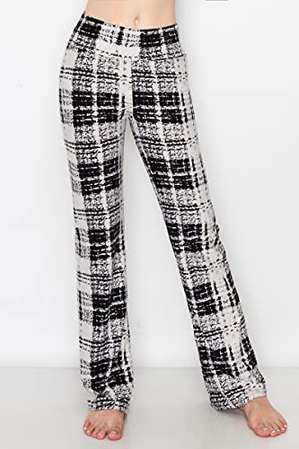 ALWAYS High Waist Flare Pants - Buttery Soft Bootcut Leggings Palazzo Black and White Plaid 2942 XL