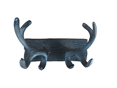 Handcrafted Nautical Decor Cast Iron Antler Double Hook 8" - Metal Wall Hook - Decorative Deer Hook